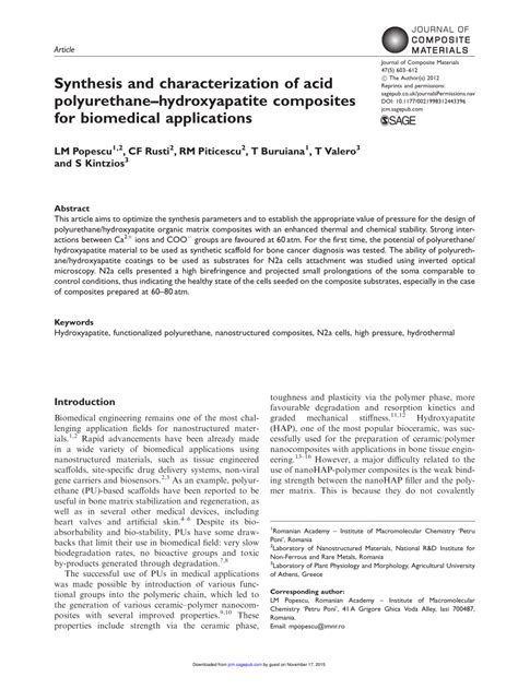 Pdf Synthesis And Characterization Of Acid Polyurethane Hydroxyapatite Composites For