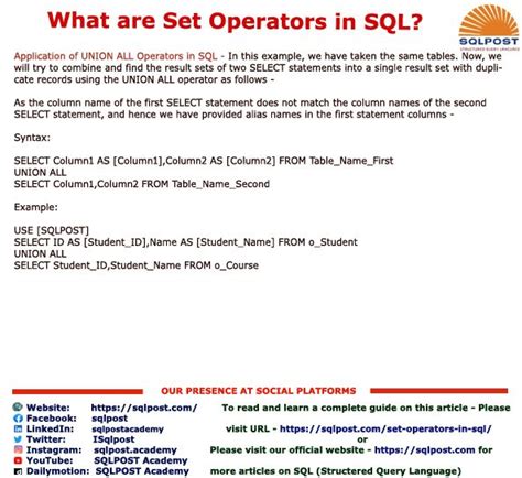 sqlpost academy on linkedin setoperator setoperators setoperatorinsql setoperatorsinsql…