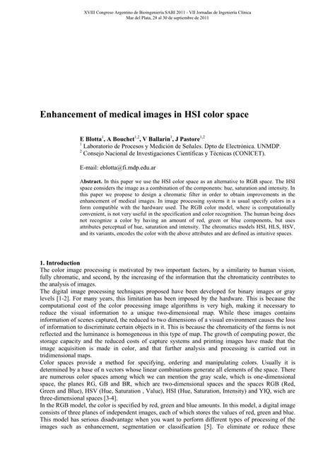 Pdf Enhancement Of Medical Images In Hsi Color Space
