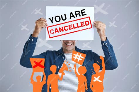 premium photo man cancelled sign and protest censorship and bullying