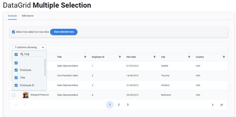 datagrid multiple selection column picker filtering not working