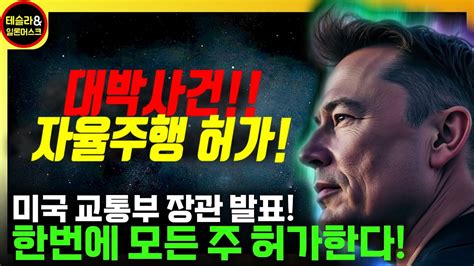 테슬라 초대박 사건 발생 미국 모든 주에서 자율주행 허가 받게 된다 Youtube