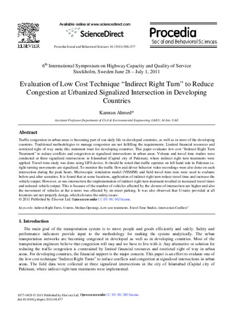 Pdf Evaluation Of Low Cost Technique “indirect Right Turn” To Reduce Congestion At Urbanized