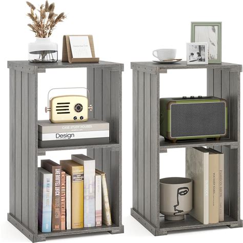 Goflame 2 Cube Bookcase Set Of 2 3 Tier Small Cubic Bookshelf With Open Back Solid Paulownia