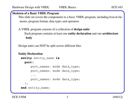 Ppt Hardware Design With Vhdl Vhdl Basics Ece 443 Skeleton Of A