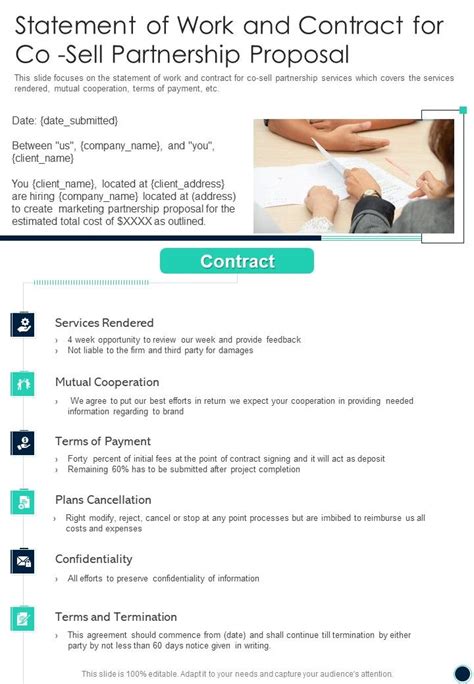 Statement Of Work And Contract For Co Sell Partnership One Pager Sample Example Document
