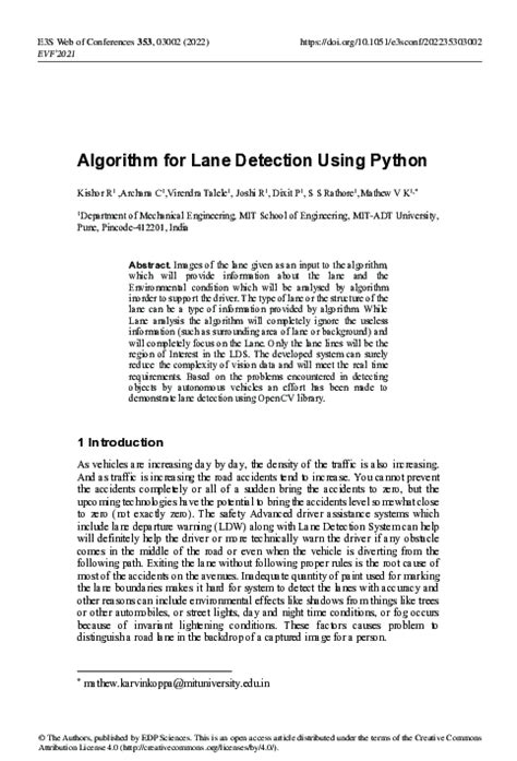 Pdf Algorithm For Lane Detection Using Python