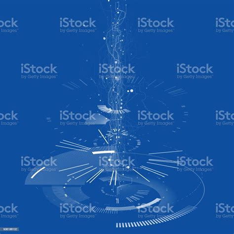 추상적인 기술 디자인 배경입니다 공학 기술 벽지 선 점 원형으로 만든 파란색 배경에 미래 기술 인터페이스입니다 디지털 기술 개념 벡터 일러스트 레이 션 데이터에 대한 스톡