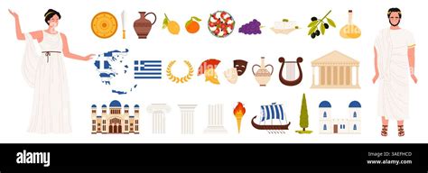 Travel To Greece Set Greek Ancient Culture Heritage Landmarks