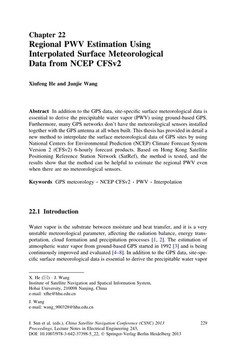 Pdf Regional Pwv Estimation Using Interpolated Surface Meteorological Data From Ncep Cfsv2