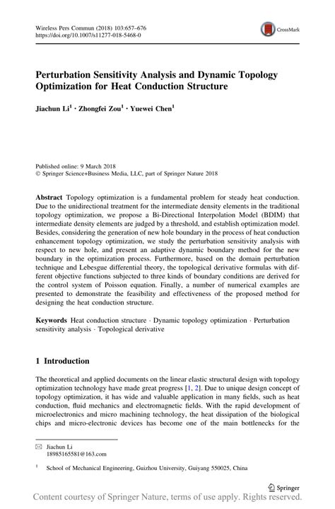 Perturbation Sensitivity Analysis And Dynamic Topology Optimization For Heat Conduction