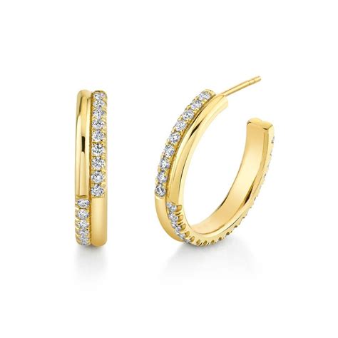 Sarah Hendler Pavé Diamond Crossroad Hoops Earring In Yellow Goldwhite