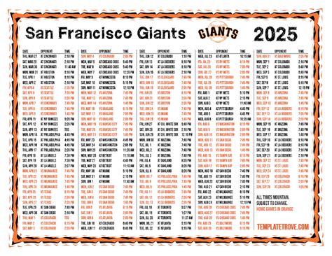 San Francisco Giants 2025 Schedule Printable Joe Printables