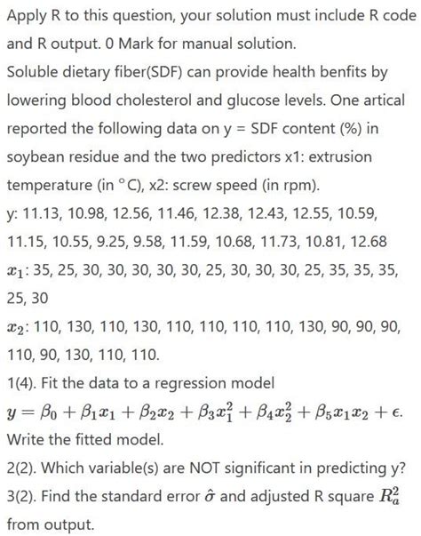 Solved Apply R To This Question Your Solution Must Include Chegg Com