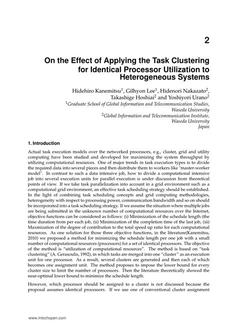 Pdf On The Effect Of Applying The Task Clustering For Identical
