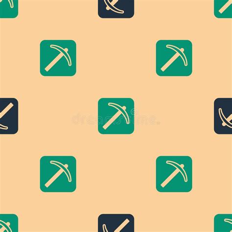 Green And Black Pickaxe Icon Isolated Seamless Pattern On Beige Background Vector Stock Vector