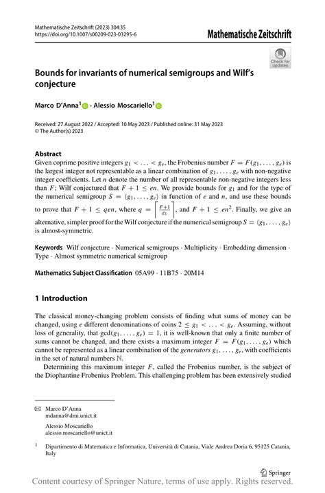 Pdf Bounds For Invariants Of Numerical Semigroups And Wilfs Conjecture