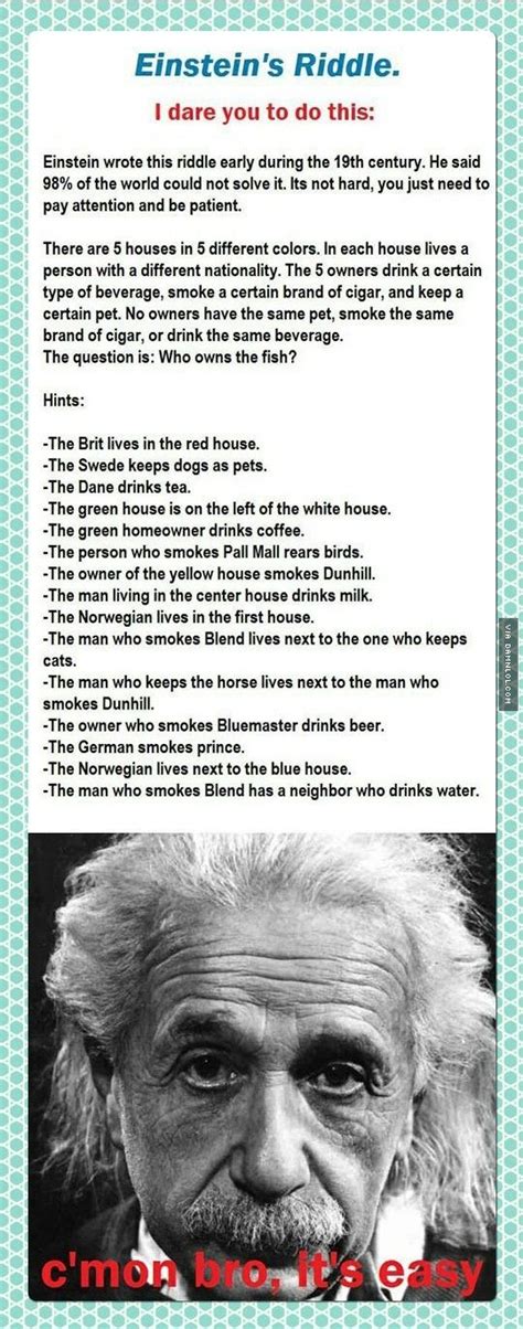 Einstein Riddle Answer Fish Top 100 Best Riddles With Answers