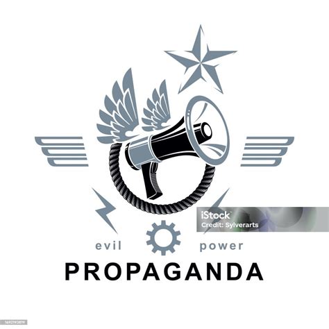 벡터 날개 로고는 로프로 둘러싸인 라우드 스피커 장비로 구성되어 있습니다 사회적 메시지의 힘 정치적 선동으로서의 선전 Launch Party에 대한 스톡 벡터 아트 및 기타