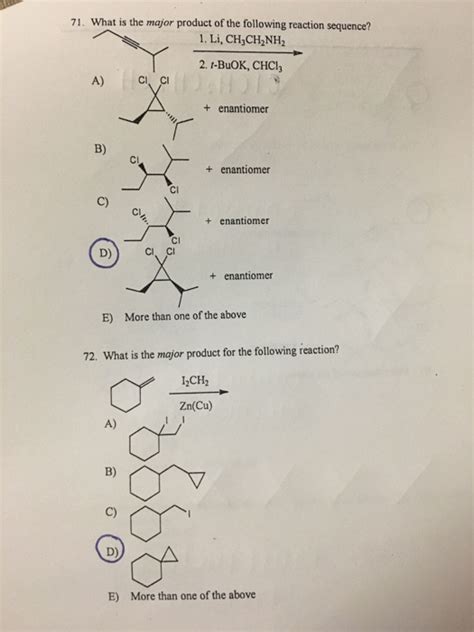 Solved What Is The Major Product Of The Following Reaction