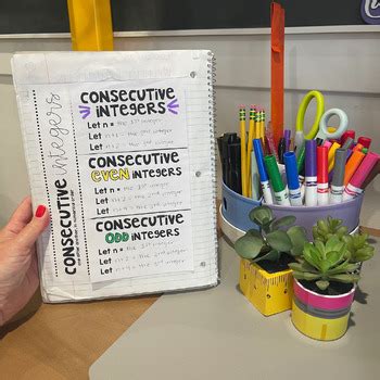 Algebra 1 Writing Equations For Consecutive Integers Foldable