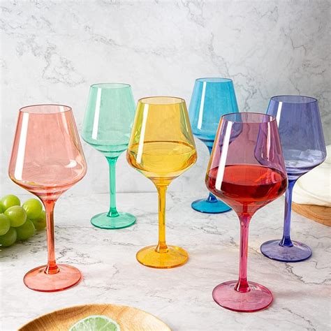 Unbreakable Colored Stemmed Acrylic Wine Glasses Set Of 6 Little Miss
