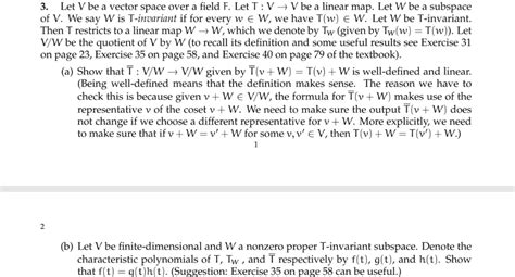solved let v be a vector space over a ﬁeld f let t v→v be
