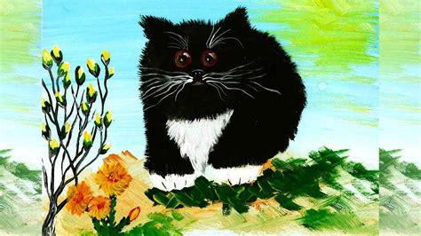 Как легко нарисовать котенка Рисуем пейзаж Рисуем весеннего кота Рисуем кота на прогулке