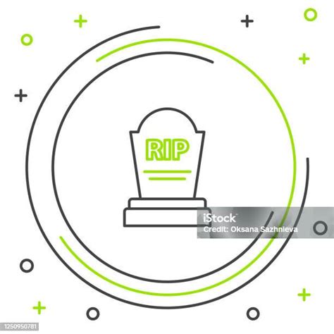 흰색 배경에 고립 된 아이콘에 기록 된 Rip와 검은 색과 녹색 라인 삭제 표시 무덤 아이콘입니다 다채로운 개요 개념 벡터 일러스트레이션 검은색에 대한 스톡 벡터 아트 및