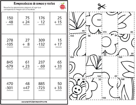 Rompecabezas D Sumas Y Restas Resuelve Las Operaciones Y Pega En El