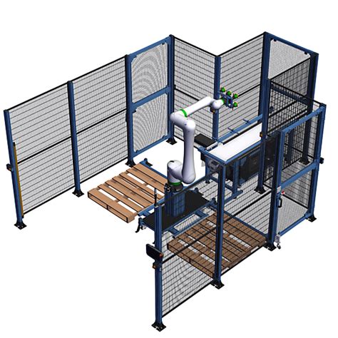 Fanuc Heavy Payload Fixed Cobot Palletizer Fenced With Infeed