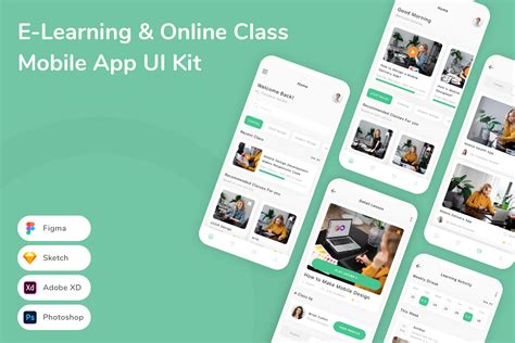 e learning and online class app ui kit website and app templates