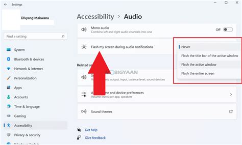 How to enable flash screen for notifications in Windows 11