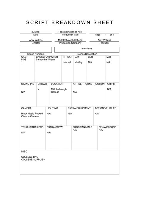 Script Breakdown Doc Script Breakdown Doc