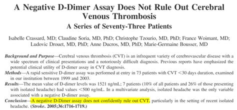 A Negative D Dimer Does Not Rule Out Cvt