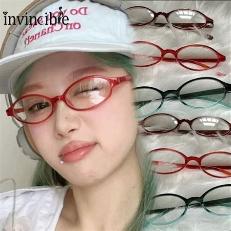 Retro Oval Frame Glasses Gradient Green Red Frame Narrow Small Eyeglass