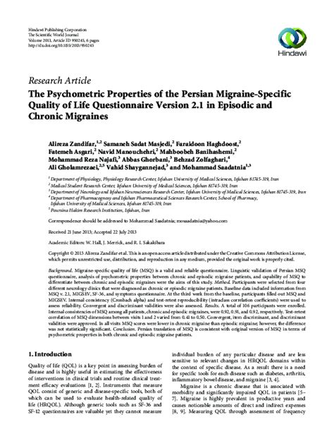 Pdf The Psychometric Properties Of The Persian Migraine Specific Quality Of Life Questionnaire