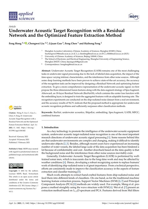 Pdf Underwater Acoustic Target Recognition With A Residual Network And The Optimized Feature