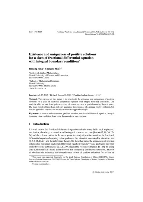 Pdf Existence And Uniqueness Of Positive Solutions For A Class Of Fractional Differential