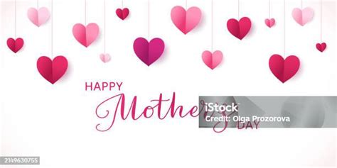 어머니의 날 배너입니다 핑크 종이 하트 장식입니다 어머니의 날 서예 러브 프레임 국경 흰색 배경에 끈 장식입니다 결혼식과 발렌타인 데이를 위한 화환 벡터 실 제작물에 대한