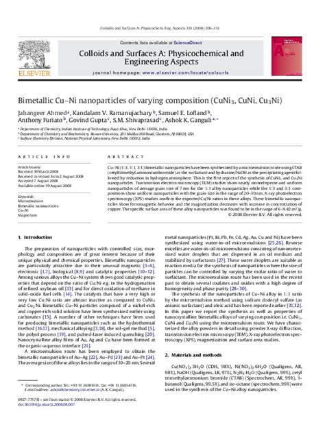 Pdf Bimetallic Cuni Nanoparticles Of Varying Composition Cuni 3