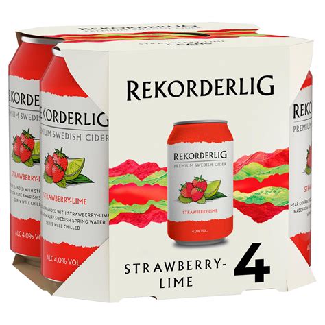 Rekorderlig Strawberry Lime Premium Fruit Cider 4 X 330ml Can Beer