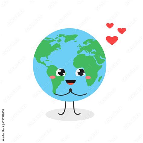 Cute Kawaii Globe Cartoon Character In Love Stock Vector Adobe Stock