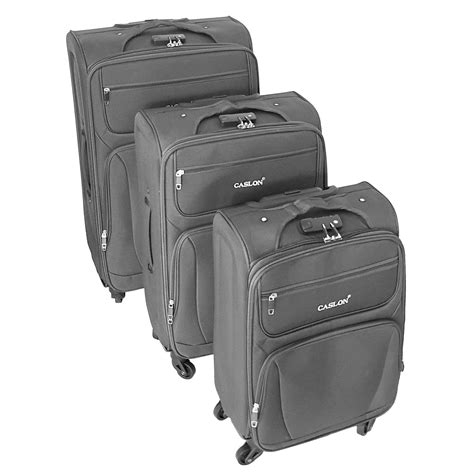 Set 3 Valize Troler Material Textil 4 Roti Gri 3 Dimensiuni Trc35