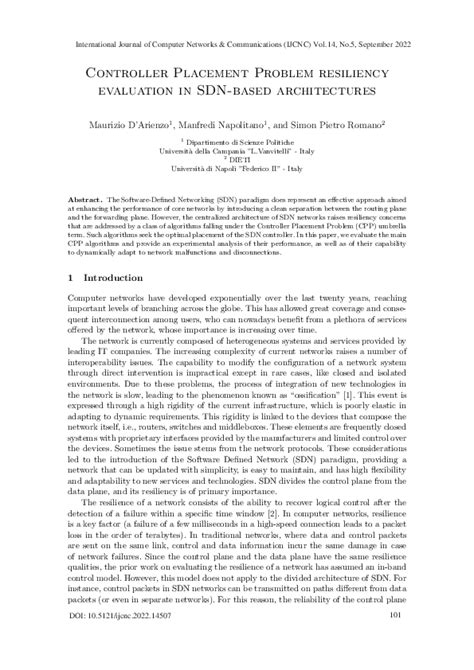 pdf controller placement problem resiliency evaluation in sdn based