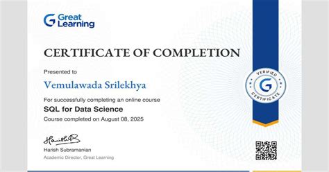 Earned Data Science Certificate Shared Sql Project Vemulawada Srilekhya Posted On The Topic