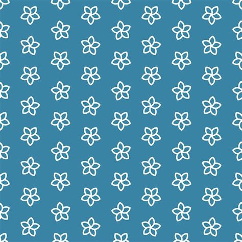 파란색 배경으로 흰색 개요 꽃 원활한 패턴입니다 프리미엄 벡터