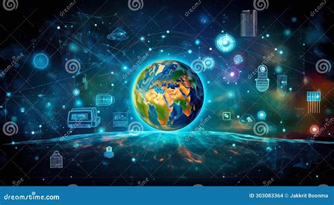 Global Network Connection Concept With Earth Globe Generative Ai Illustrations Stock