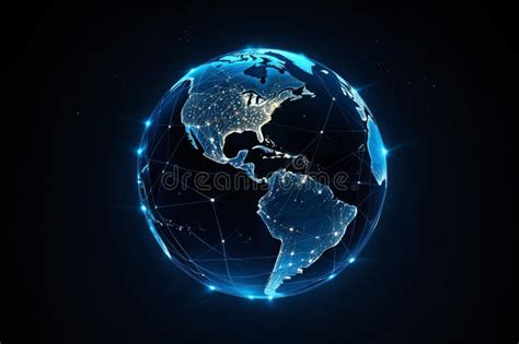 Global Network Connection With Glowing Lines And Nodes On A Digital Earth Globe Stock
