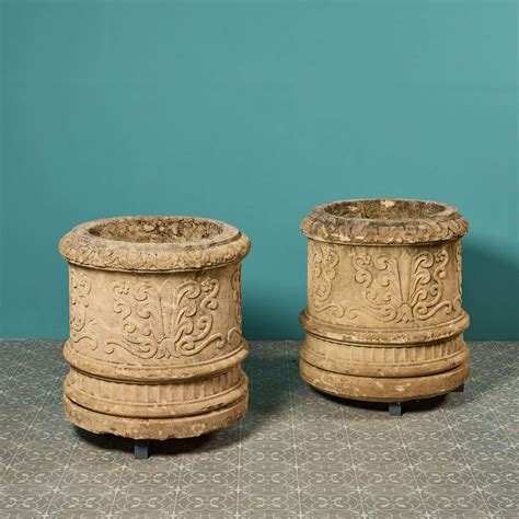Two Large Reclaimed Carved Limestone Tree Planters For Sale At 1stdibs